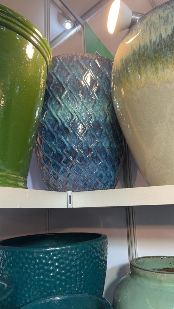 Modern Glazed Ceramic Pots - Set of 2 Round Planters in Blue & White ...