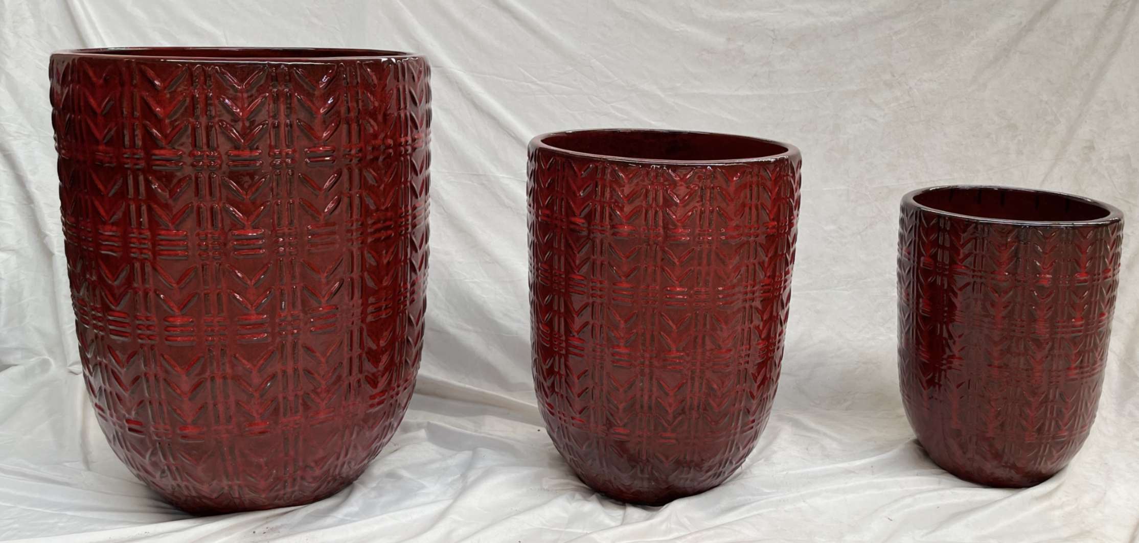Modern Red and Black Glazed Ceramic Pots - Set of 3 Self-Patterned ...