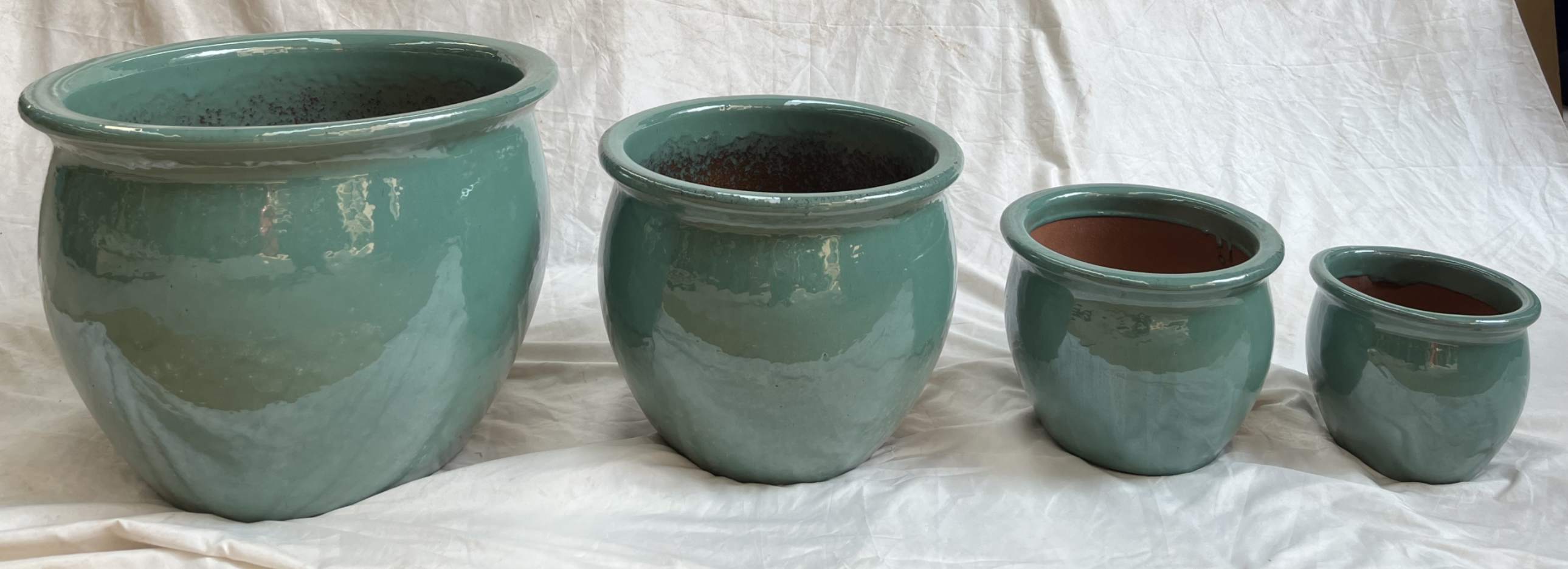 Modern Sky Blue Glazed Ceramic Round Planters - Set of 4 Large Pots for ...