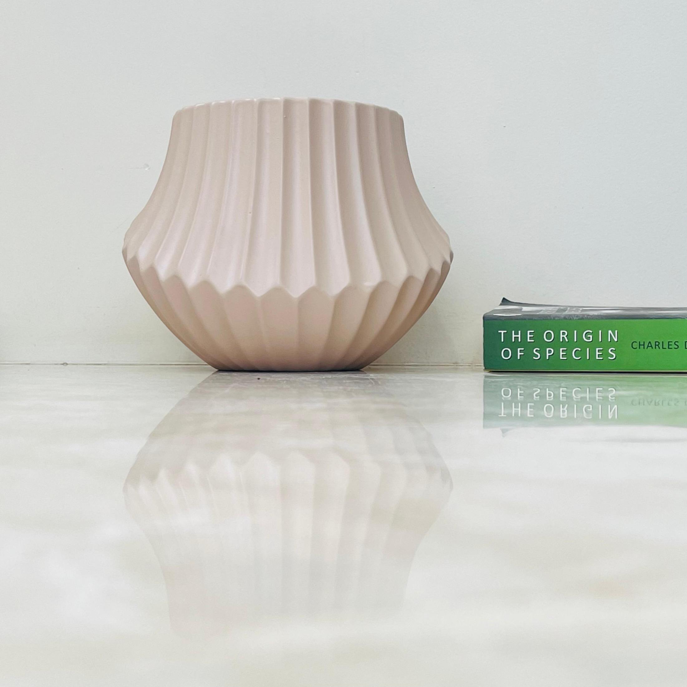 Buy Blush Pink Ribbed Ceramic Planter – Modern Flared Design Pot ...