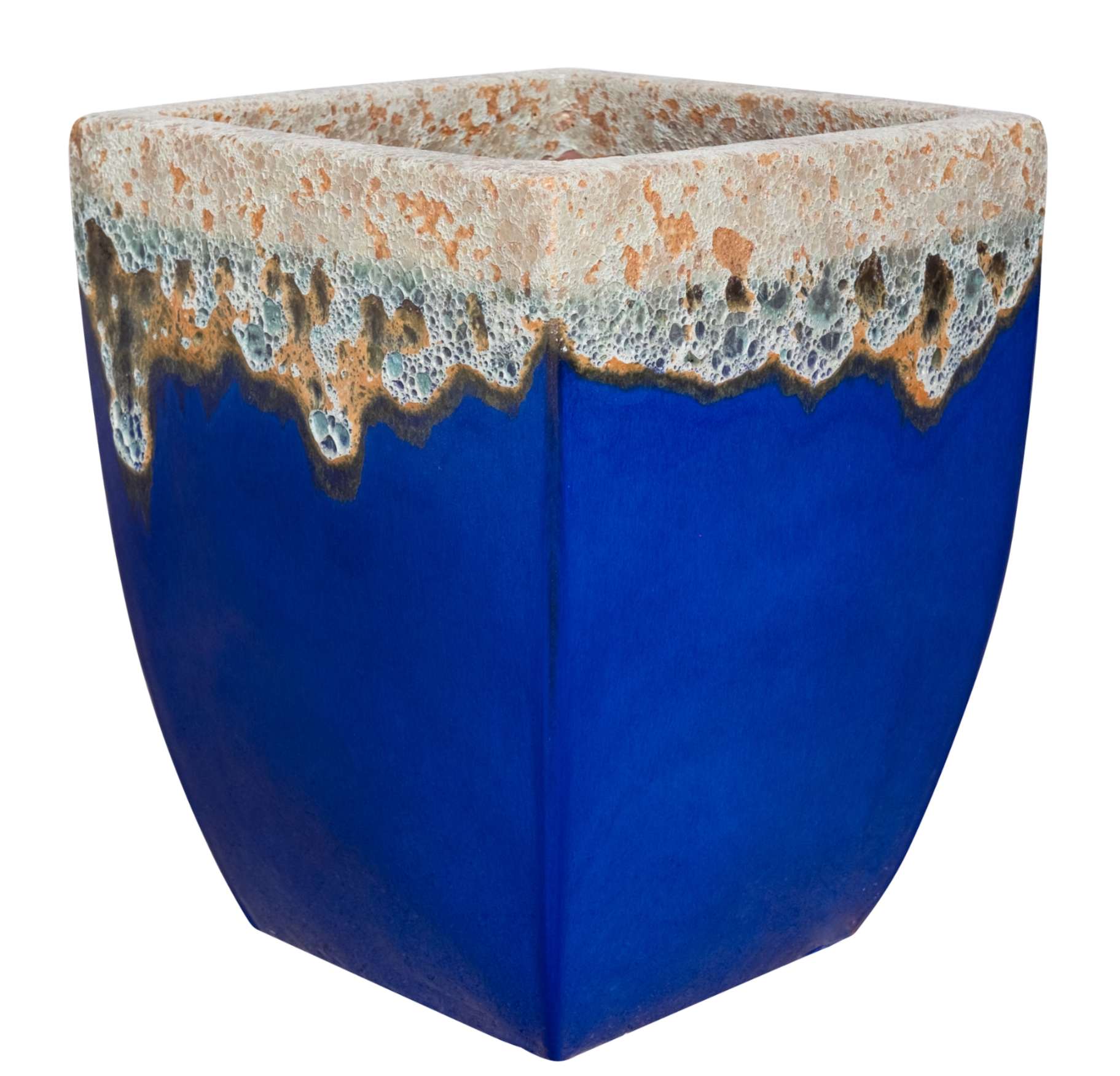 Large Blue Ceramic Planter Set Of 4 with Volcanic Textured Rim | Big ...