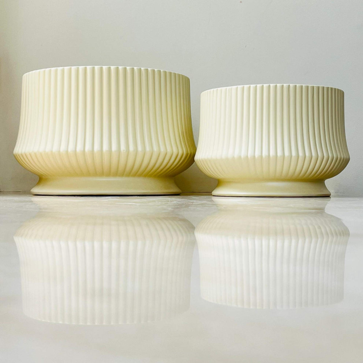 Cream Ribbed Ceramic Planter Set Of 2 – Fluted Indoor Plant Pots ...