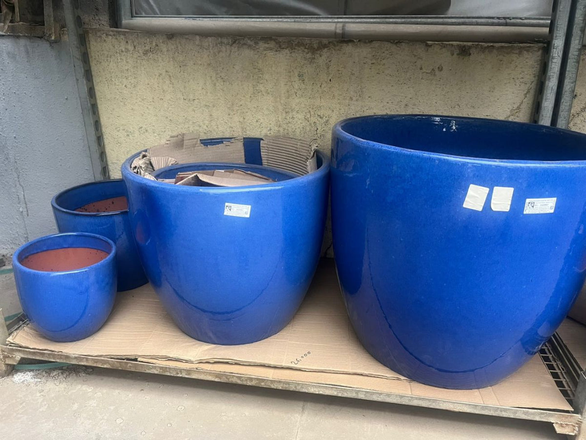 Elegant Deep Blue Ceramic Pots – Versatile 5-Piece Set for Indoor ...