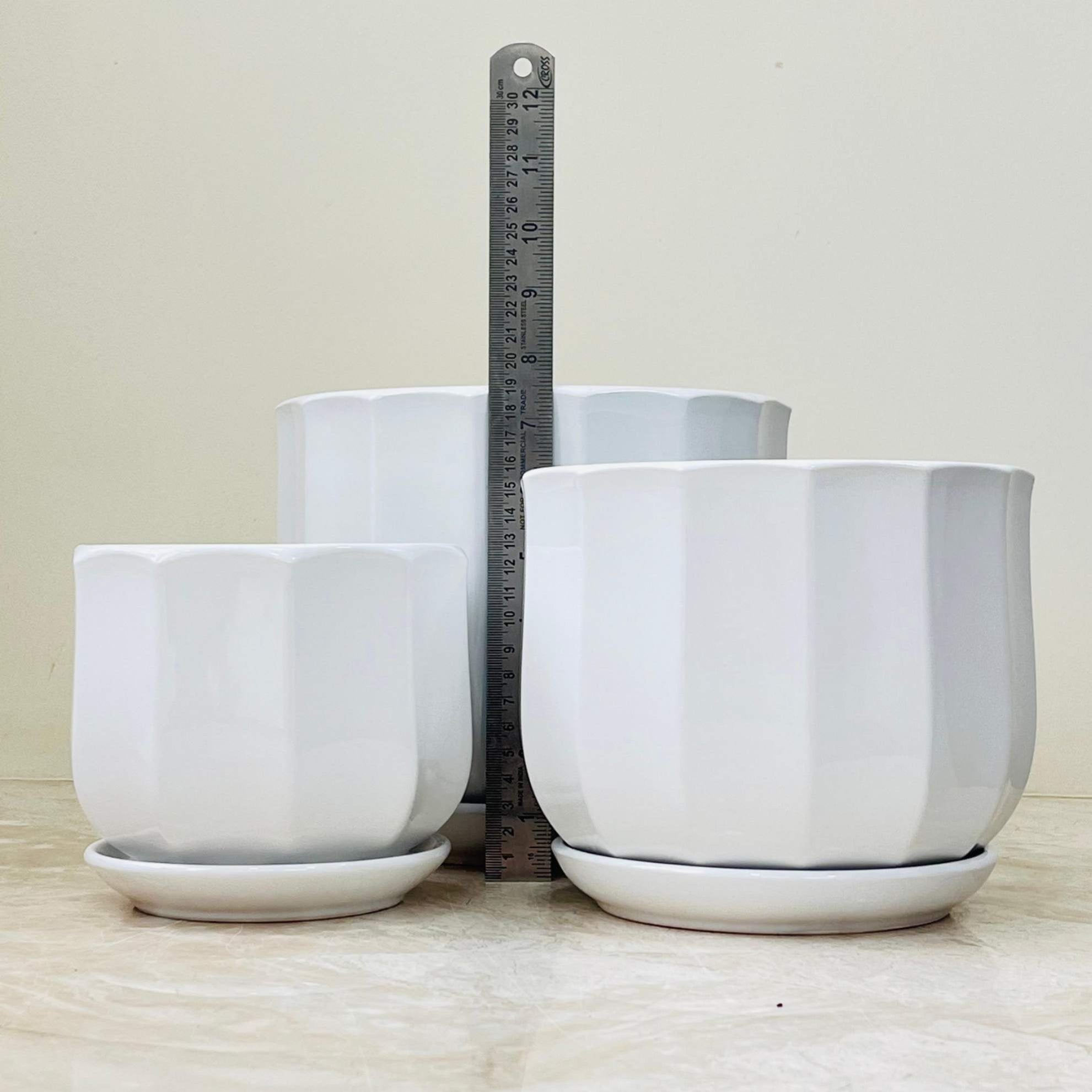 White Fluted Ceramic Pot Set | Elegant Indoor Planters – ChhajedGarden.com