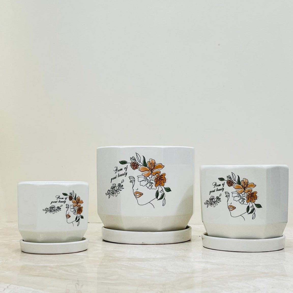 Floral Muse Ceramic Pot Set Of 3 | Artistic Indoor Planters with ...