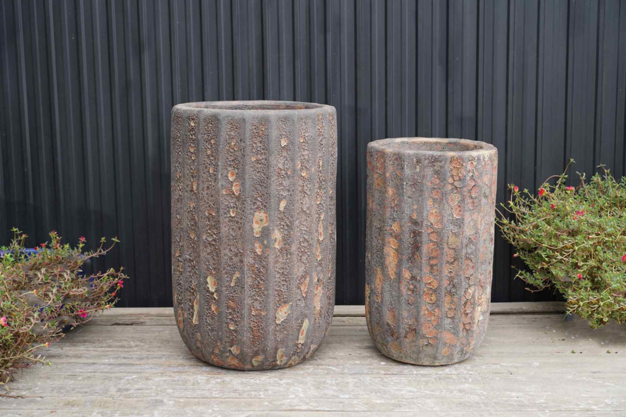 Fluted Tall Ceramic Pots - Rustic Stone Finish Planters – ChhajedGarden.com