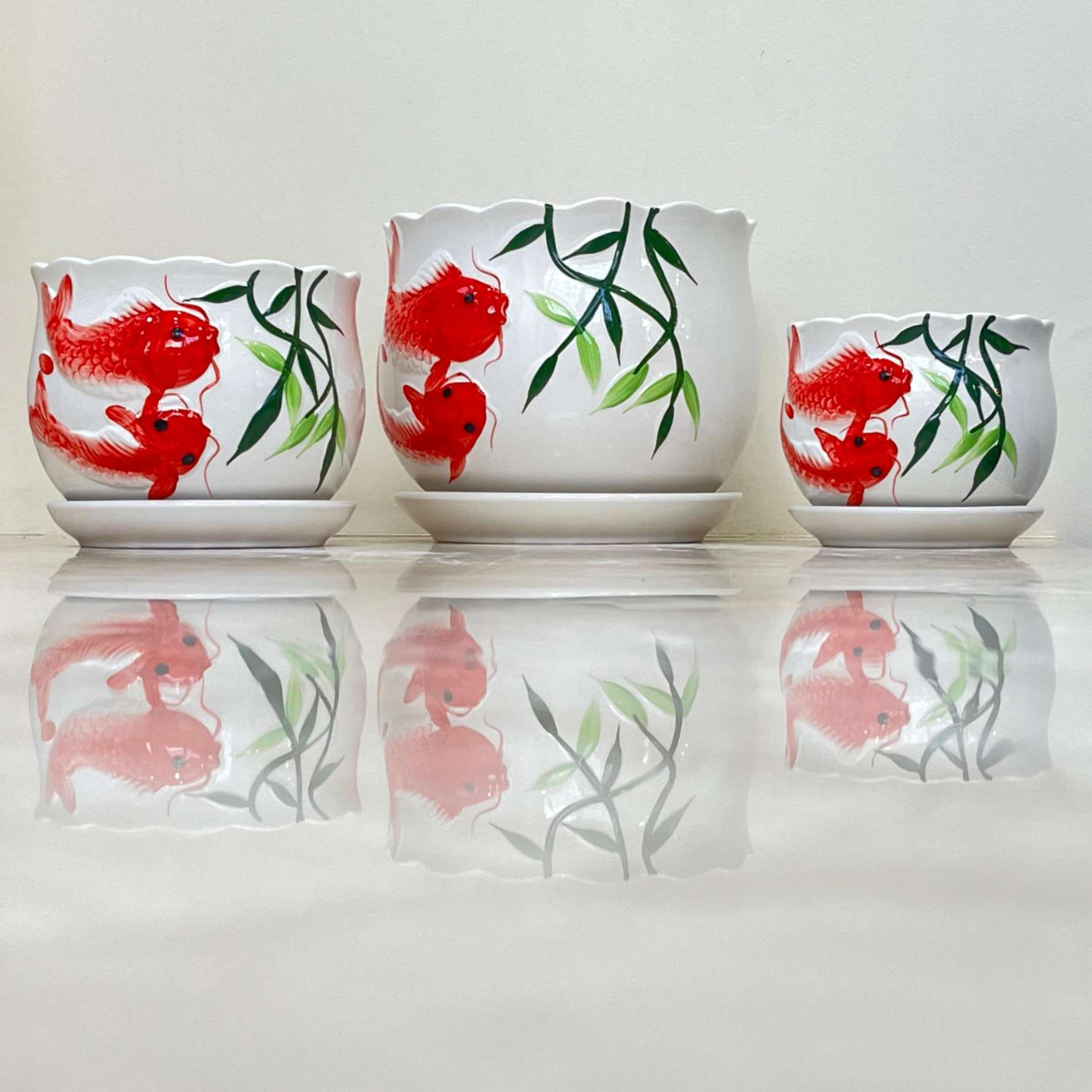 Hand-Painted Koi Fish Ceramic Planter Set Of 3 – ChhajedGarden.com