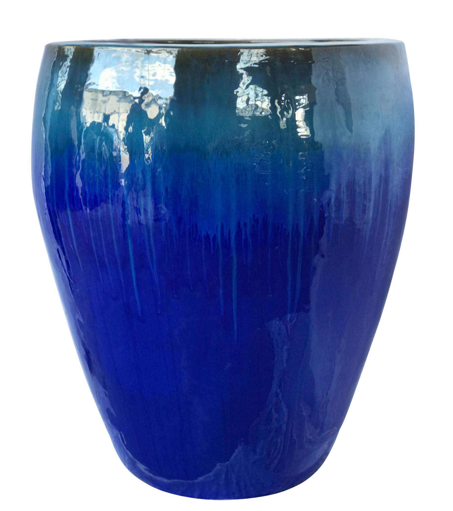 Large Blue Glazed Ceramic Pot Set - Tall Indoor & Outdoor Planters ...