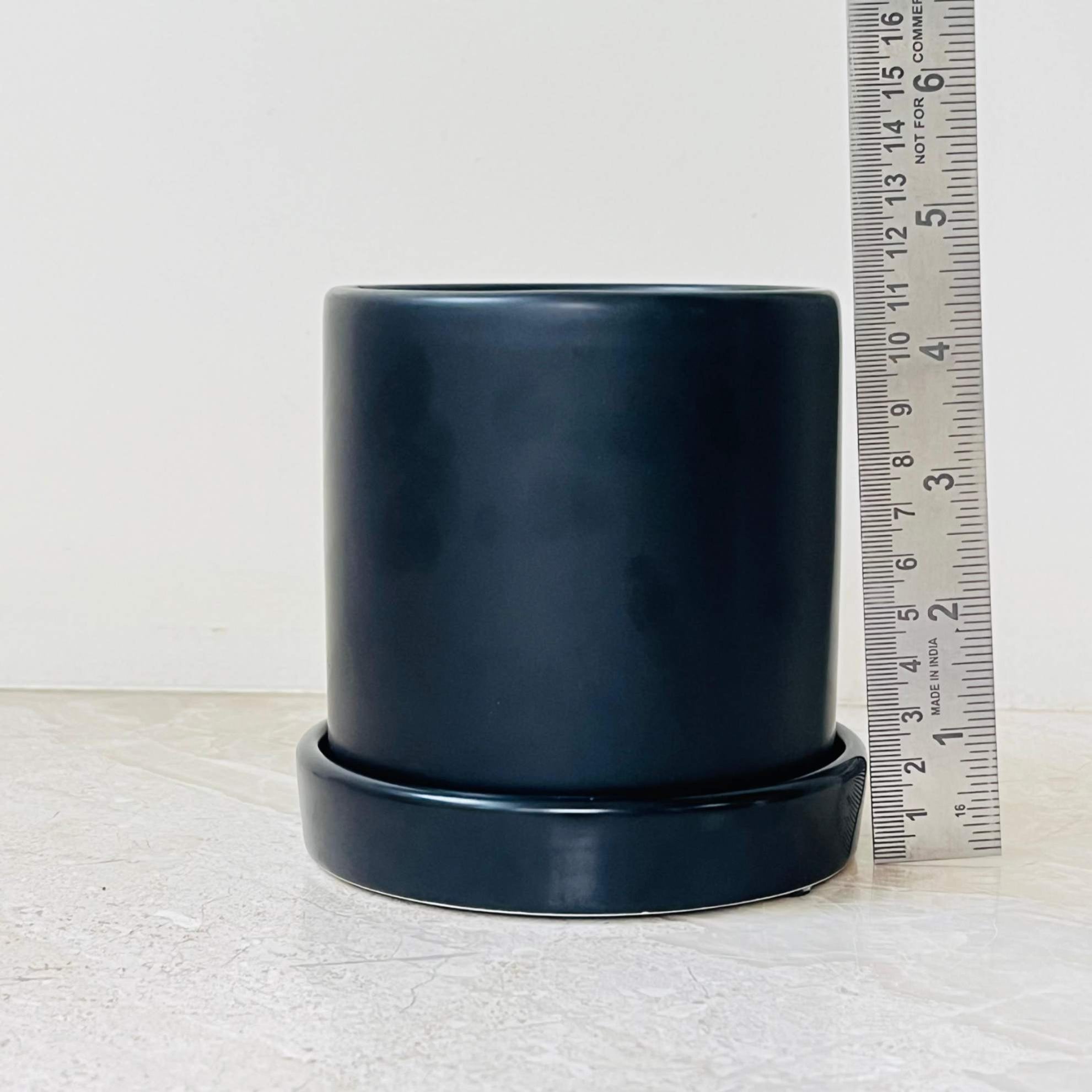 Buy Matte Black Ceramic Planter with Saucer – Modern Indoor Plant Pot ...
