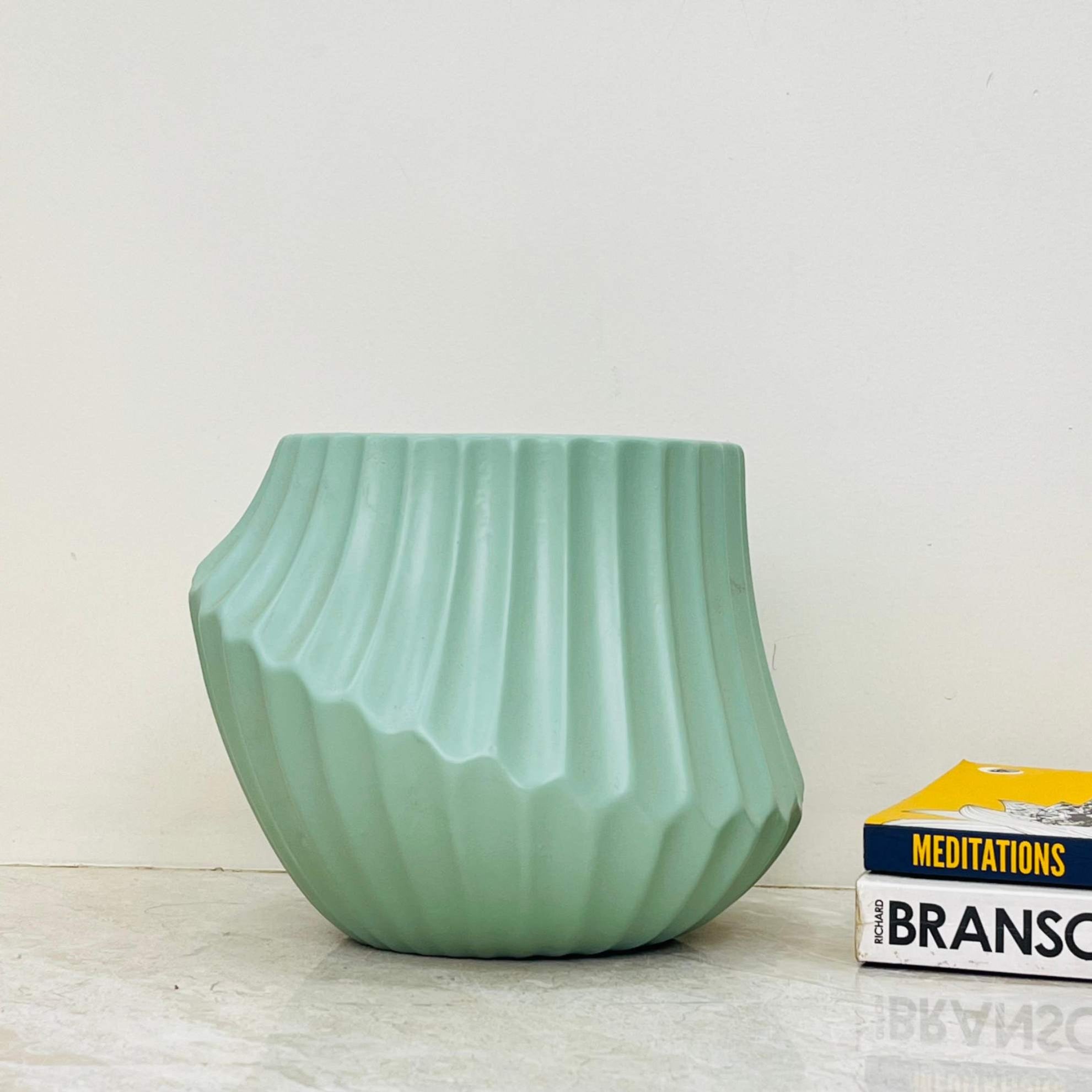 Mint Green Fluted Ceramic Planter | Modern Indoor Decorative Pot ...