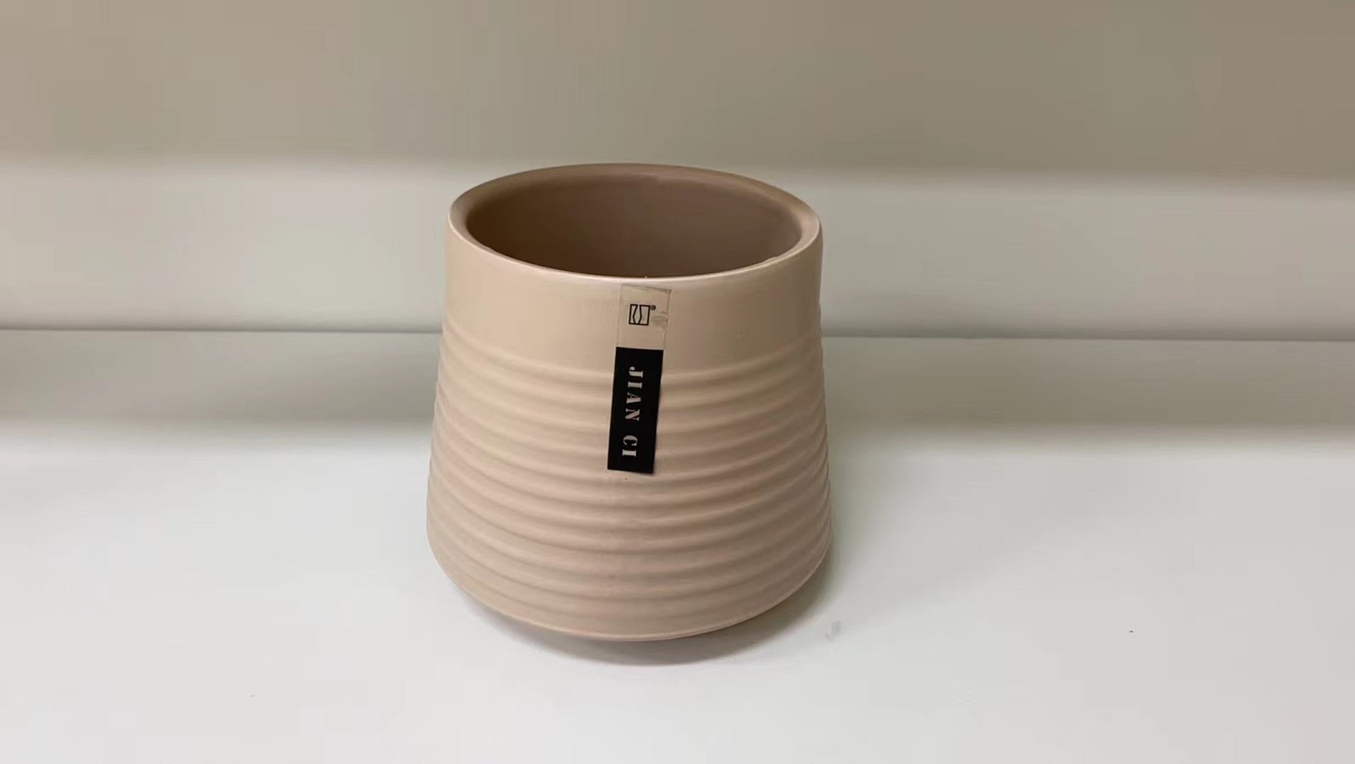 Buy Modern Beige Ribbed Ceramic Pot – Stylish Indoor Planter ...