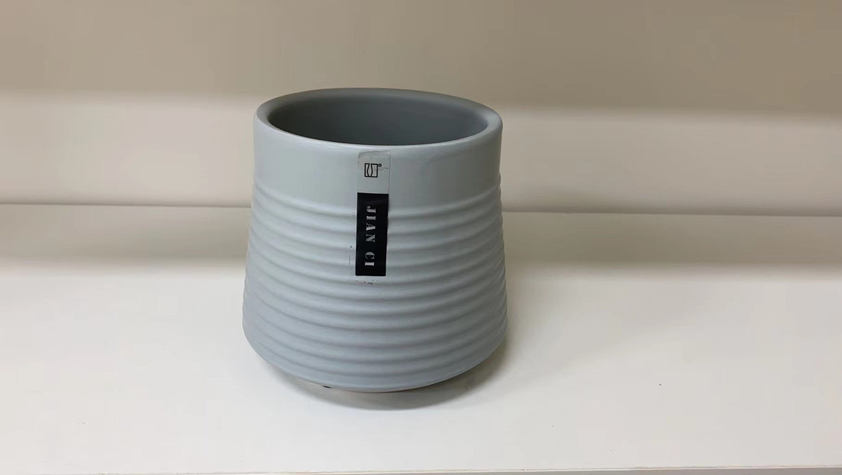 Buy Modern Grey Ribbed Ceramic Pot – Stylish Planter – ChhajedGarden.com