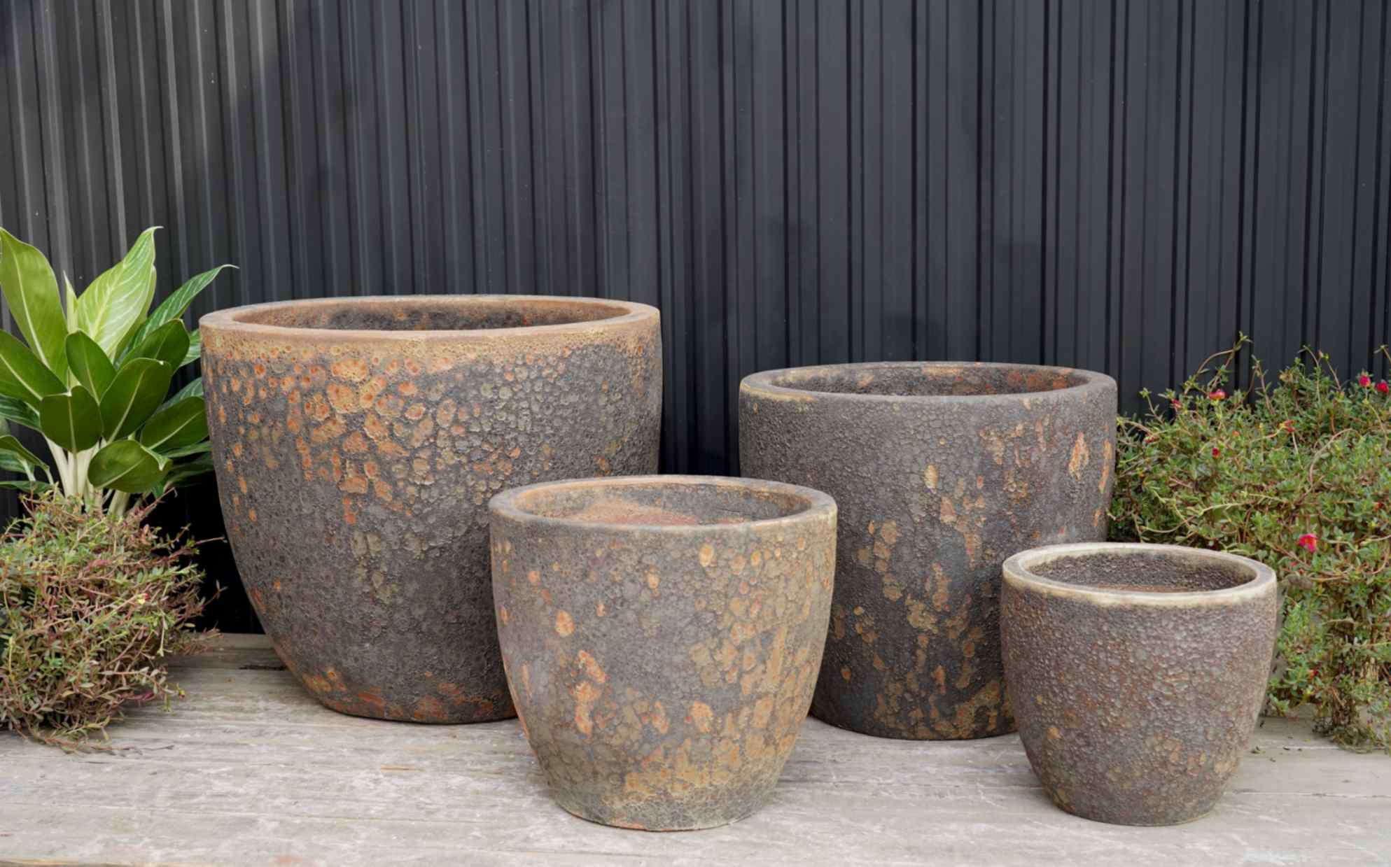 Large Ceramic Pots for Indoor Plants - Rustic Stone Finish Planters ...
