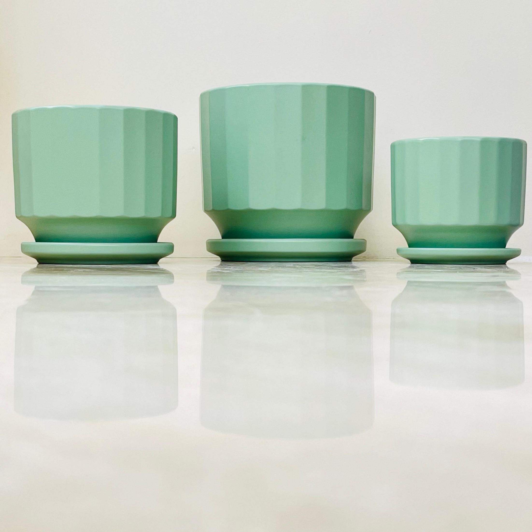 Buy Frosted Turquoise Textured Ceramic Planters – Modern Round Pots ...
