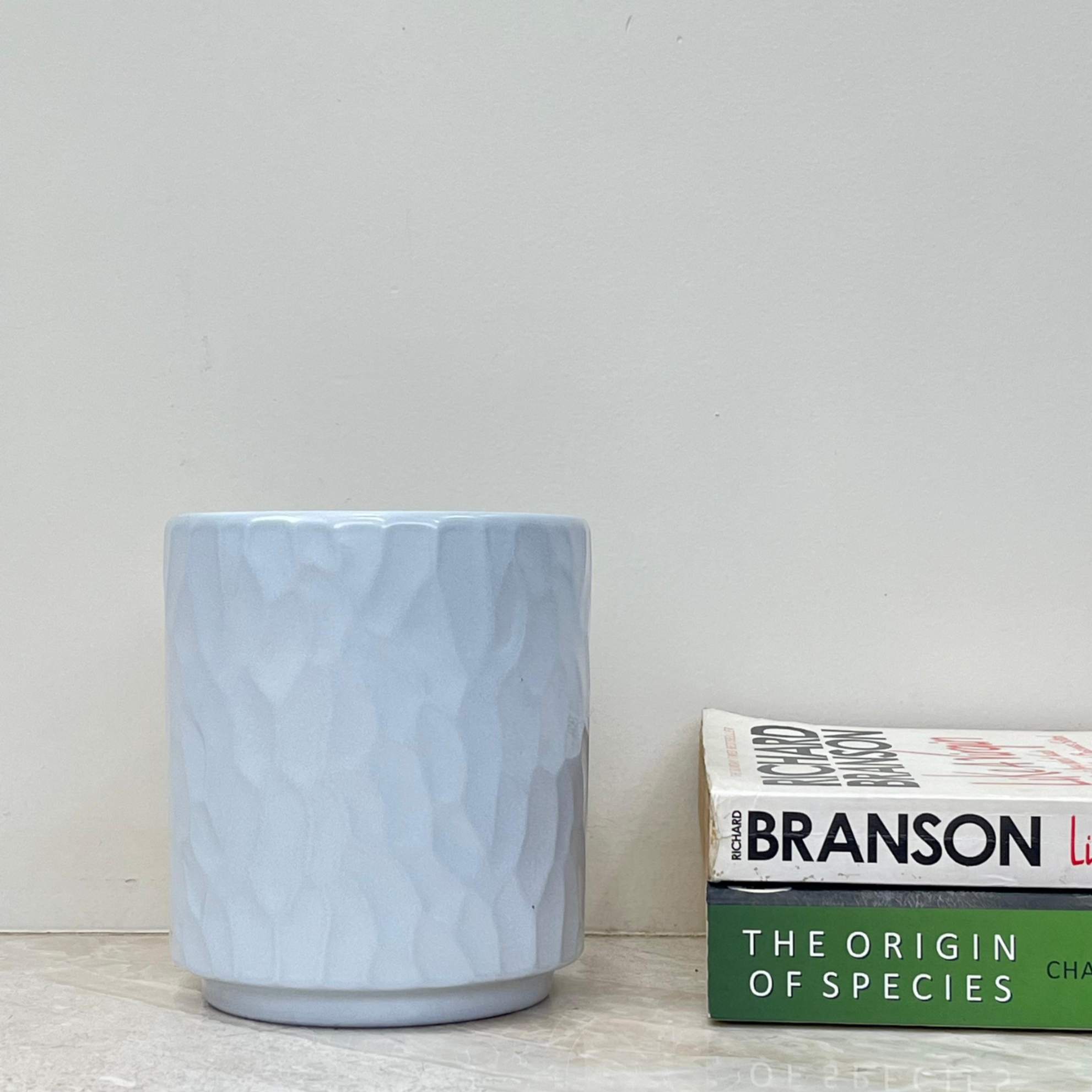 Buy Light Blue Hammered Ceramic Planter – Modern Textured Indoor Pot ...