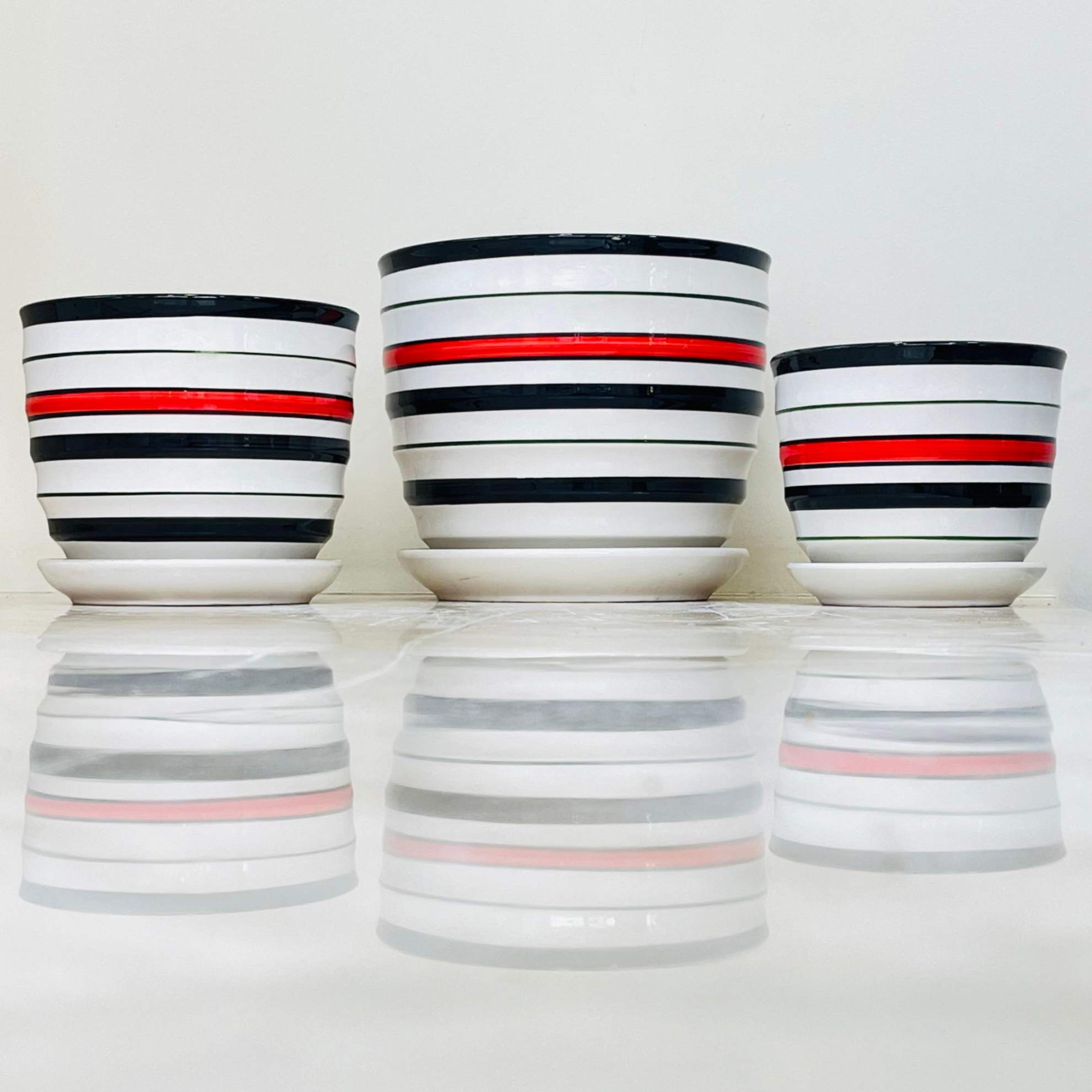 Modern Black and Red Striped Ceramic Pot Set Of 3 – ChhajedGarden.com