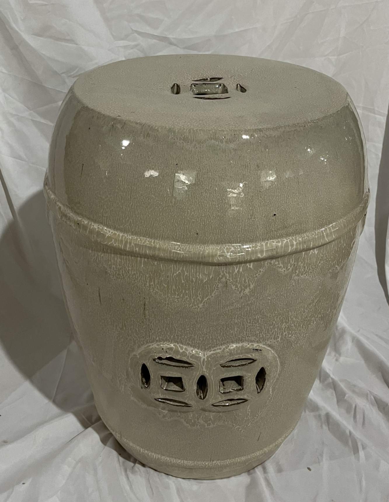 Vintage Cream Ceramic Stool - Crackled Finish Decorative Seating ...