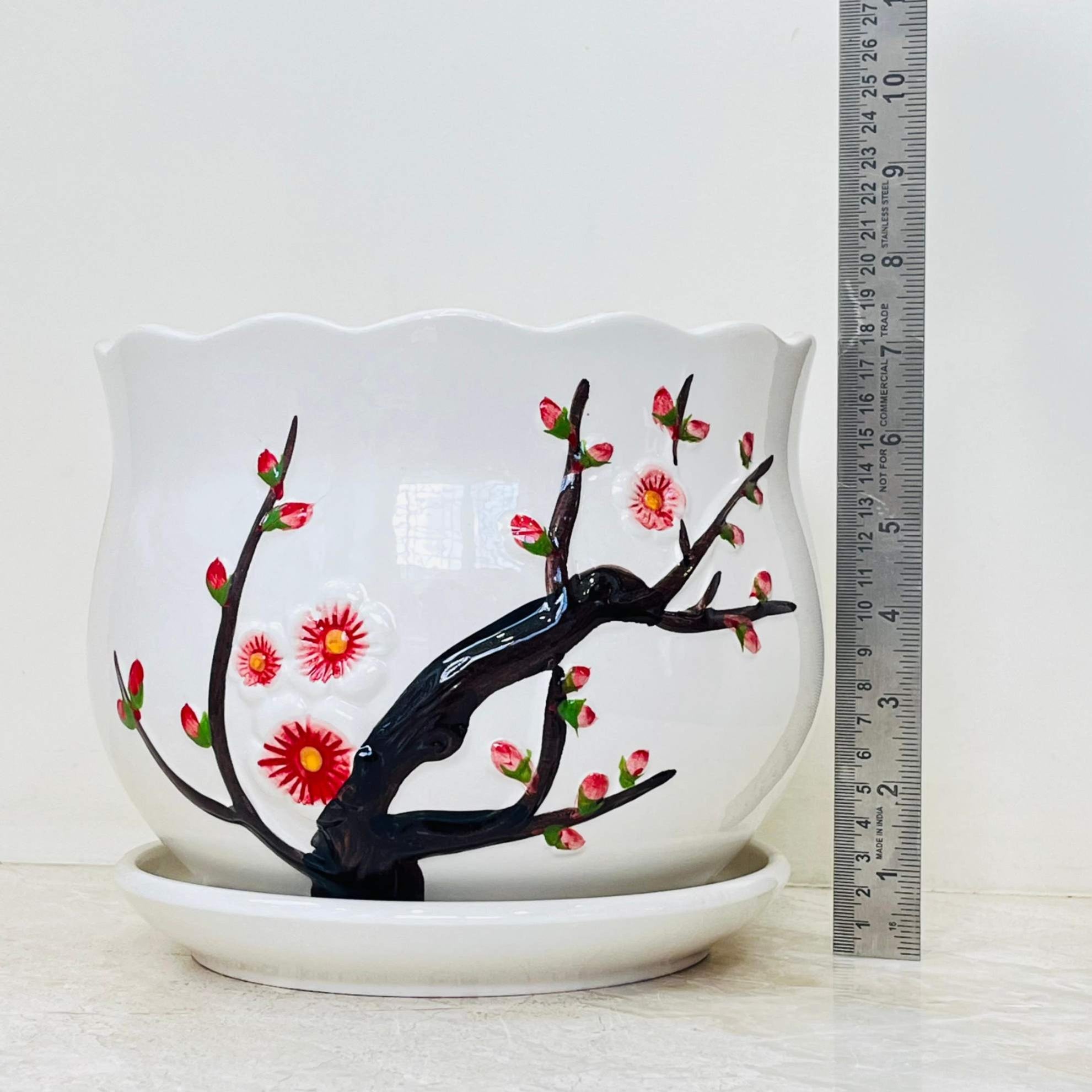 Hand-Painted Cherry Blossom Ceramic Planter Set Of 3 – ChhajedGarden.com