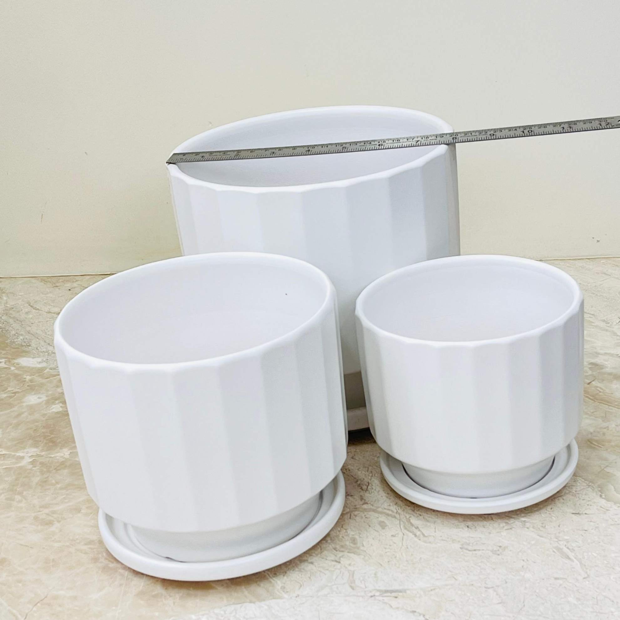 White Fluted Ceramic Planter Set of 3| Elegant Indoor Pots ...