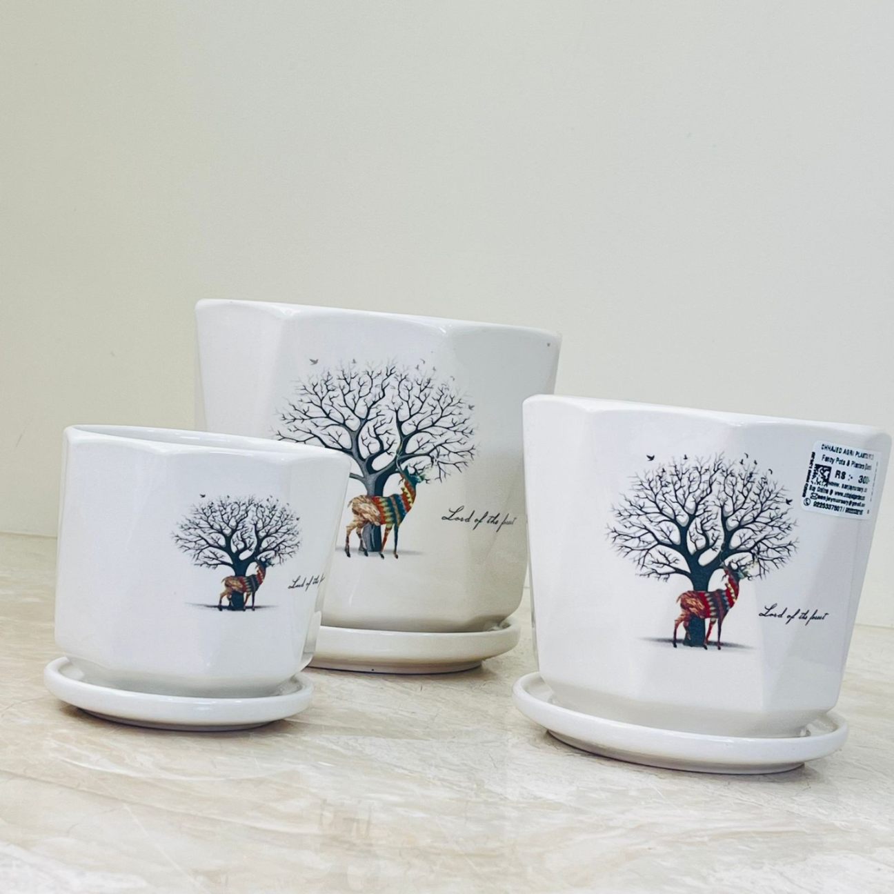 Wildlife Tree Ceramic Planter Set Of 3 | Elegant Ceramic Pots for ...