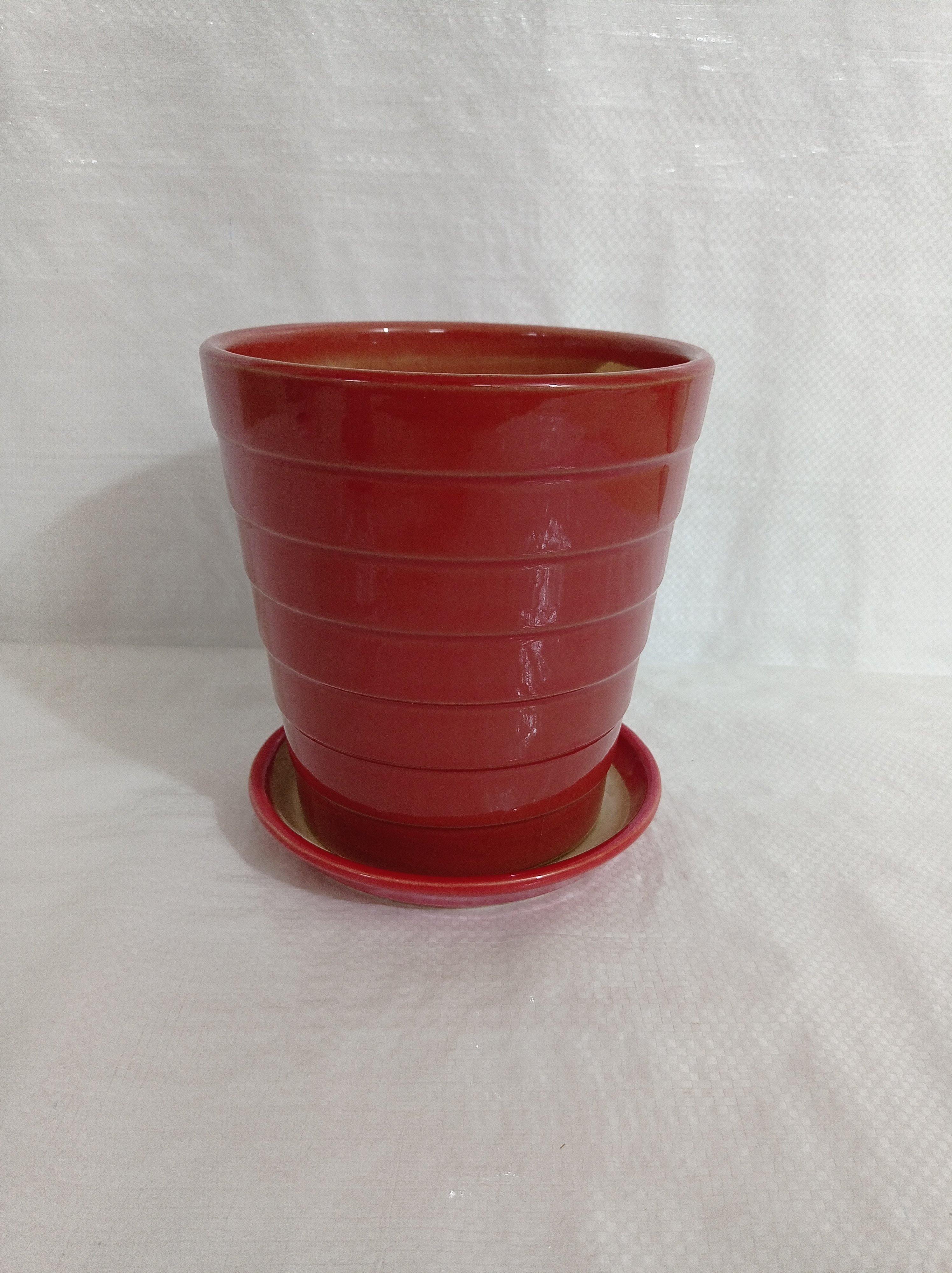 Premium Medium Red Ceramic Plant Pot with Bottom Tray | Indoor/Outdoor ...