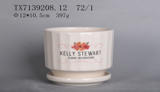 Creative Texture Ceramic Planter | Cream Color with Floral Decoration ...