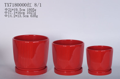Set of 3 Round Red Ceramic Planters | Indoor and Outdoor Use | High ...