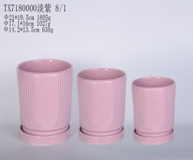 Set of 3 Pink Ceramic Cylinder Planters with Tray | Premium Pot Set ...