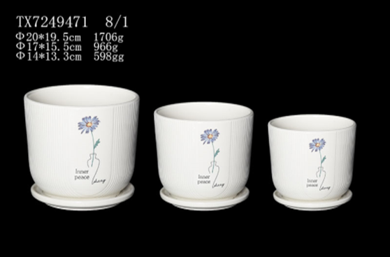 Premium White Ceramic Round Pot Set with Creative Texture - Modern ...